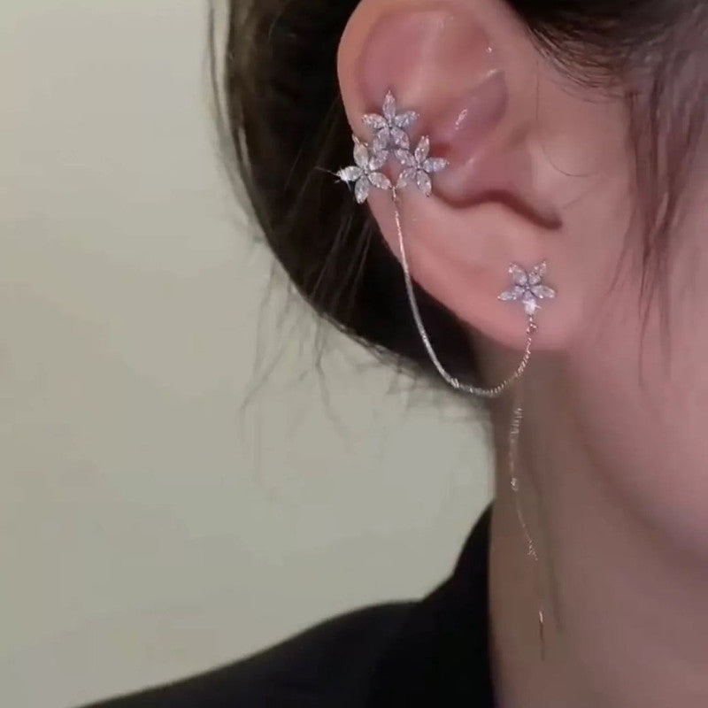 Korean Studded Three Flowers Ear Cuff 2 Pcs/Set – Vembley